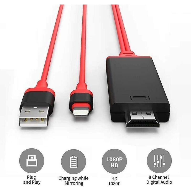 Adaptateur de cable Lightning vers HDMI Rouge | Leroy Merlin