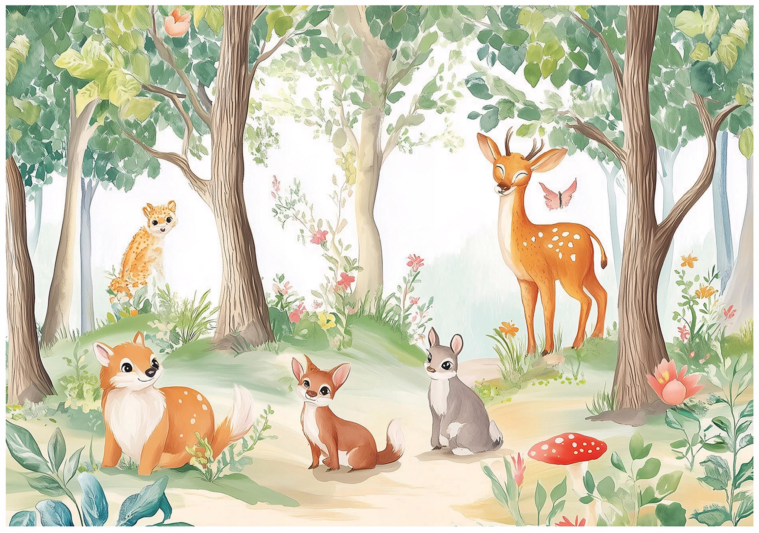 Papier Peint Enfant Forêt Animaux Intissé Panoramique 400x280 cm ...