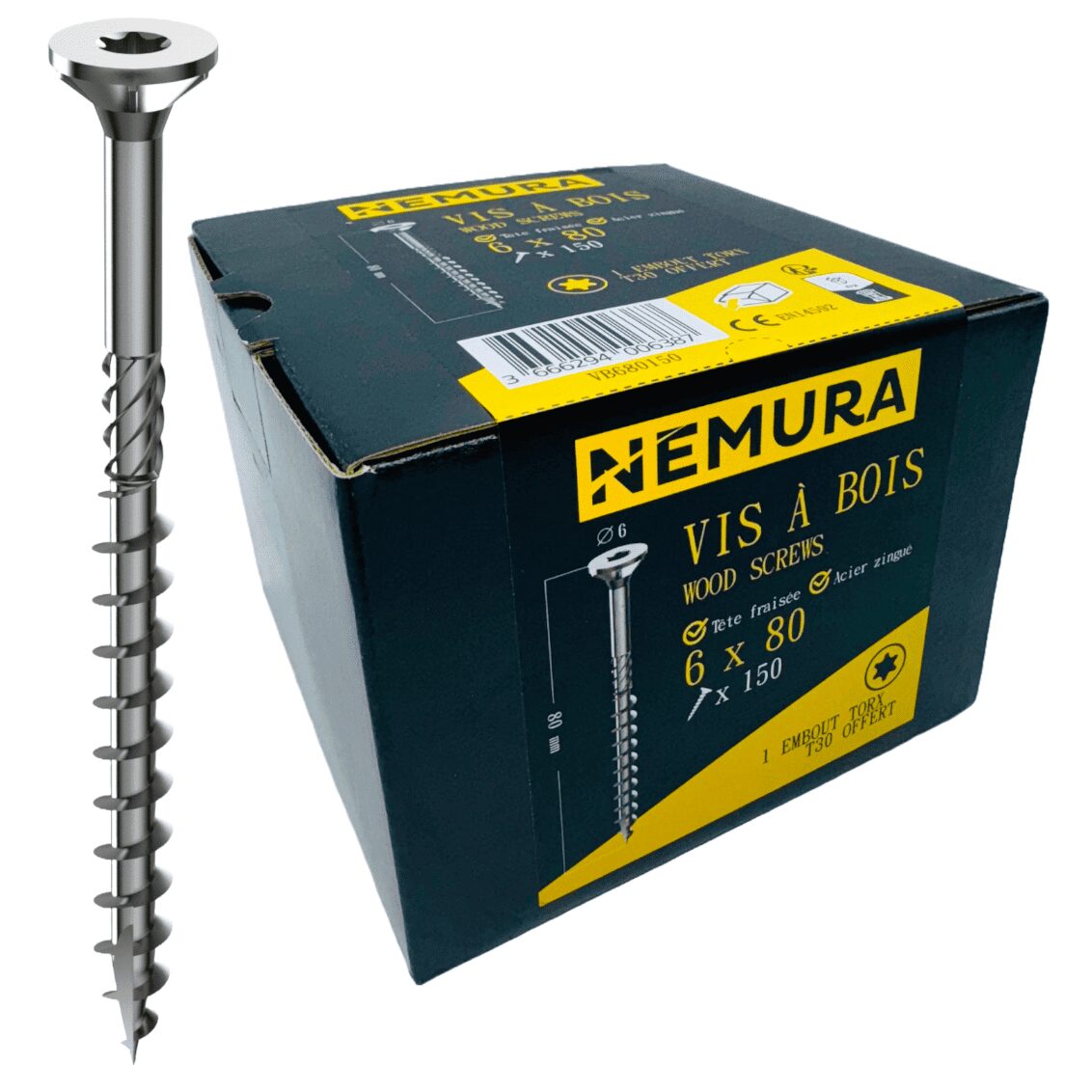 Viti per legno Torx 6 x 80 mm - 150 pezi - Acciaio zincato a testa ...