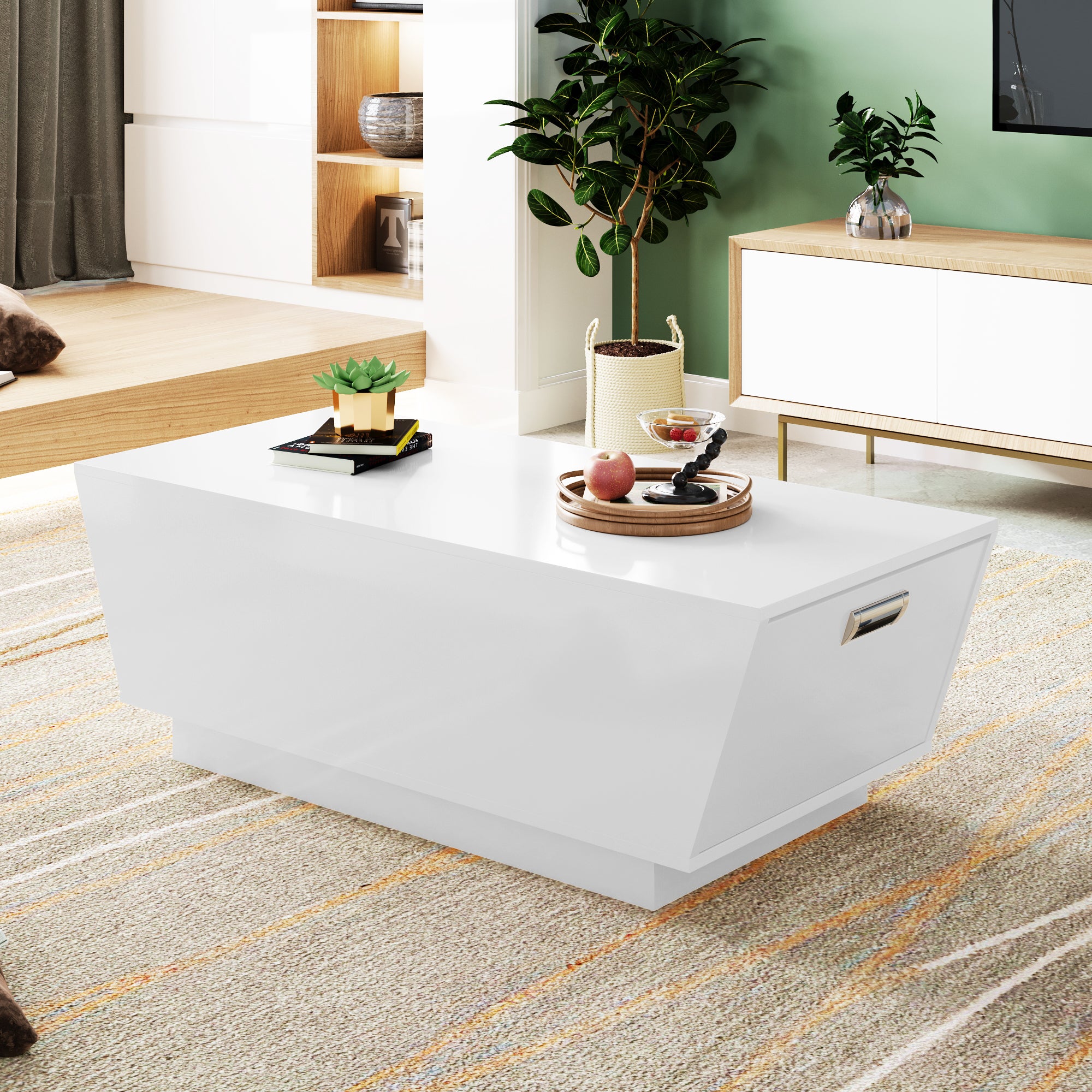 Table basse trapézoïdale inversée avec 2 portes - Poignées encastrées ...