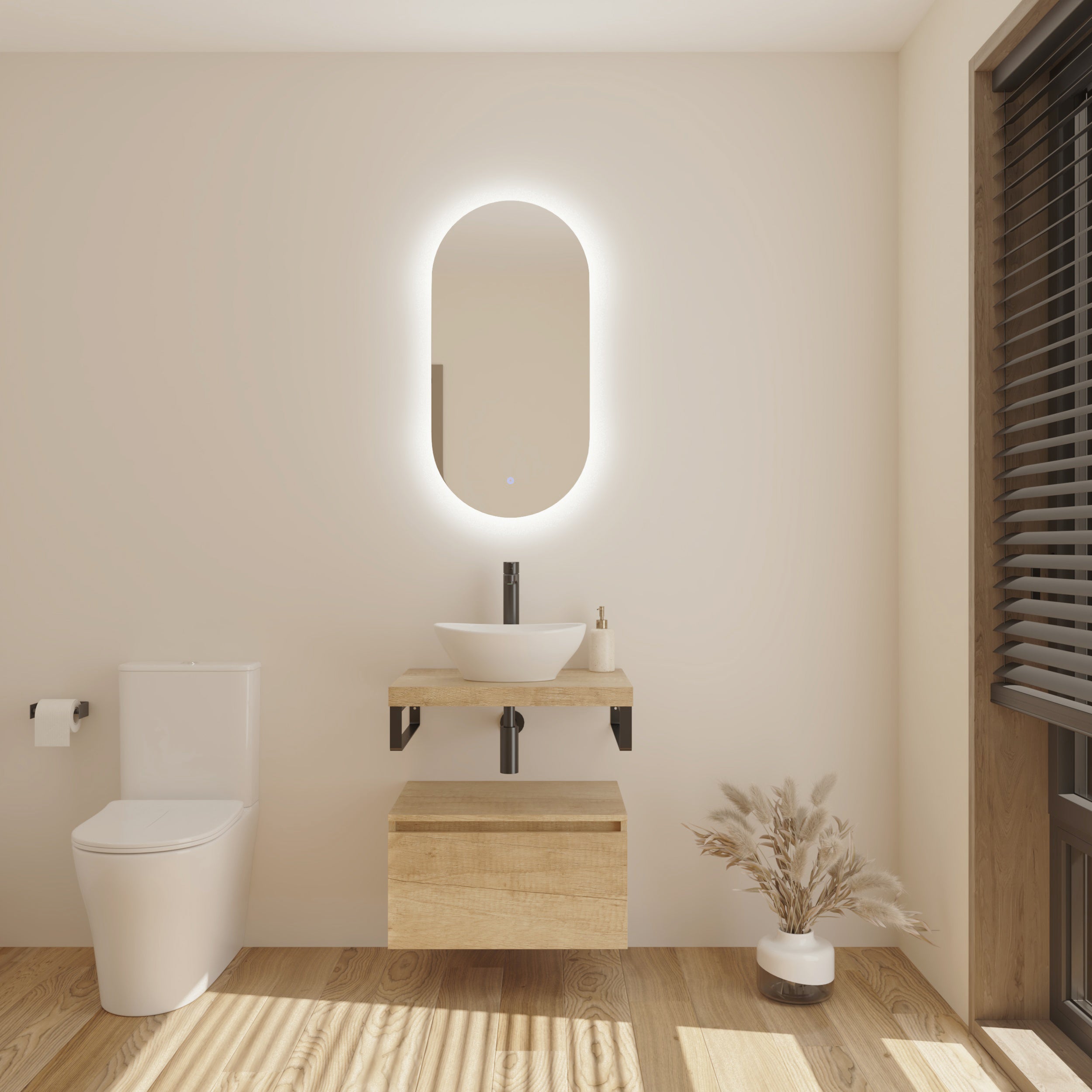 ENSEMBLE DE SALLE DE BAIN EVO | MEUBLE SUSPENDU | 60 CM NATURE | 1 TIROIR AVEC PLAN ET LAVABO ...