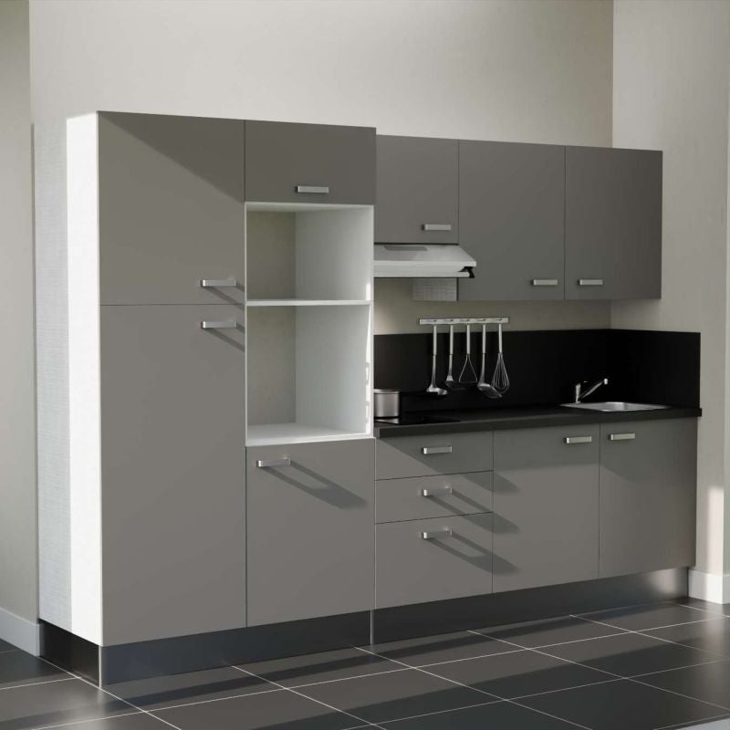 Kitchenette K46L-PT - 300 cm - plan stratifié, évier inox, - Façade ...