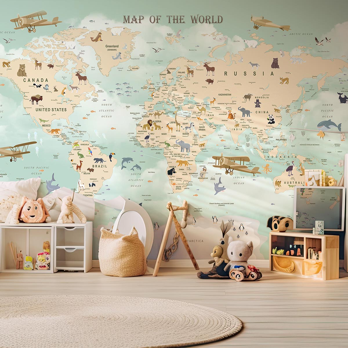 Papel pintado infantil mapa de la aviación mundial | Leroy Merlin