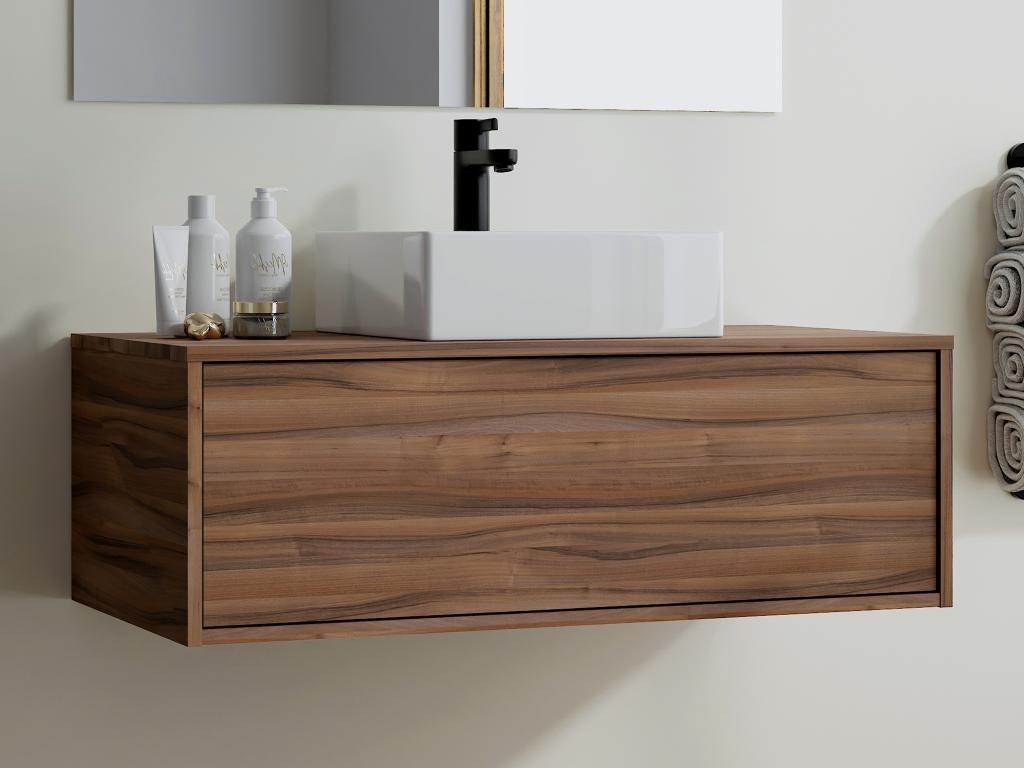 Mueble flotante para lavabo - Color natural oscuro - 94 cm - TEANA II ...