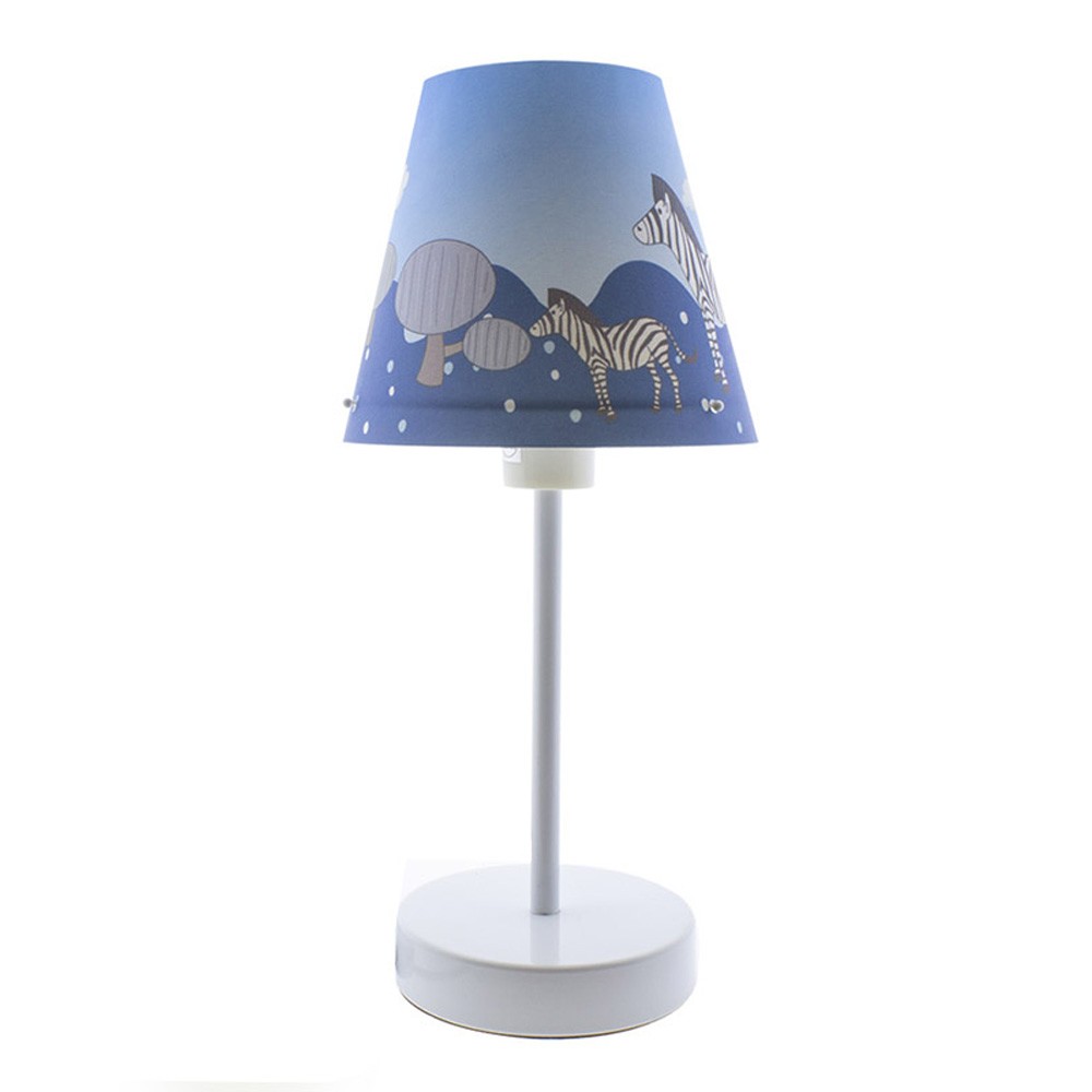 Lampe de table enfant Noah 1xE14 bleu et blanc avec des motifs zébrés ...