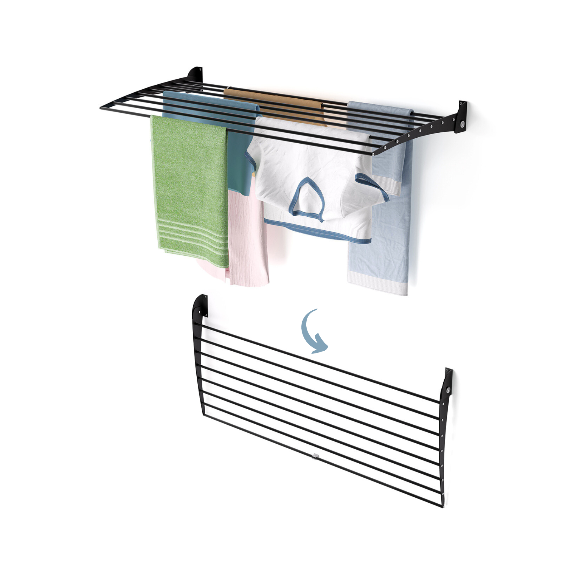Étendoir mural, séchoir pour balcon mural, Foxydry Fold Down noir ...