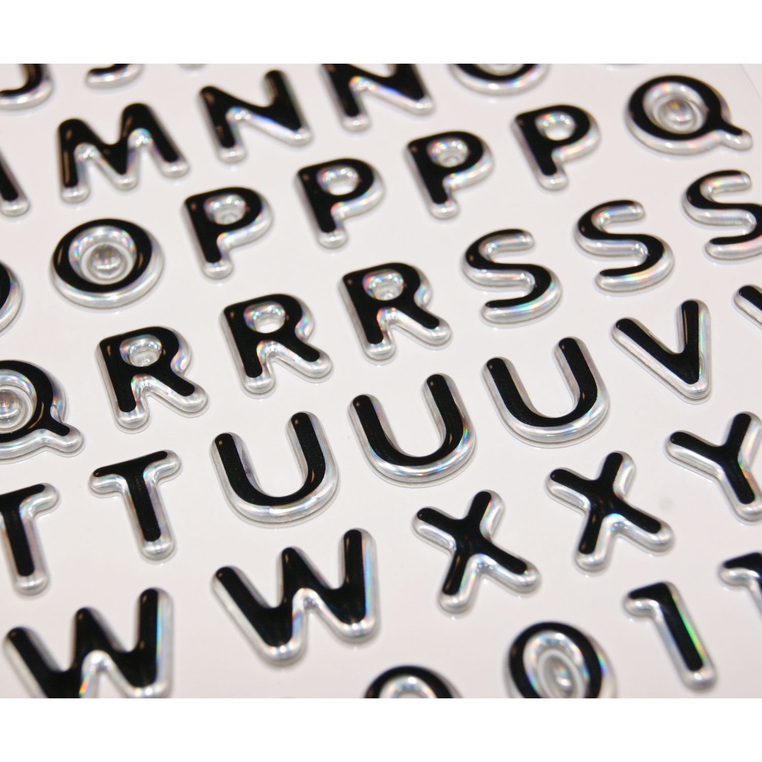92 Autocollants réutilisables - Relief 3D - Alphabet - Effet métallique ...