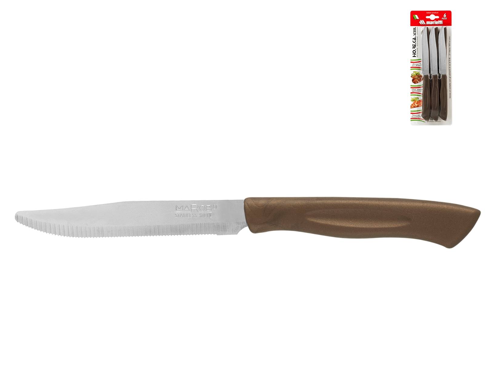 Marob pack de 6 cuchillos con hoja de acero inoxidable y mango marrón ...