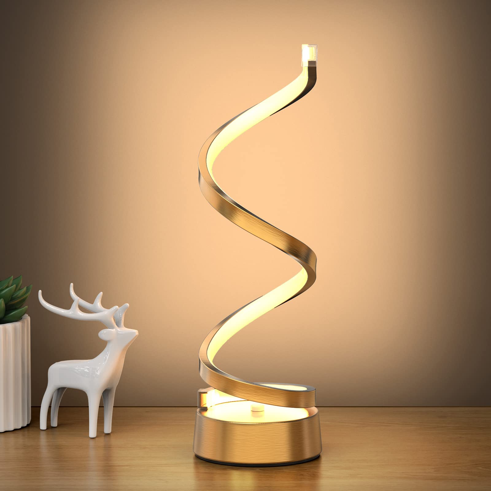 Lampe de table LED spirale Gold Infinity, lampe de chevet métallique à ...