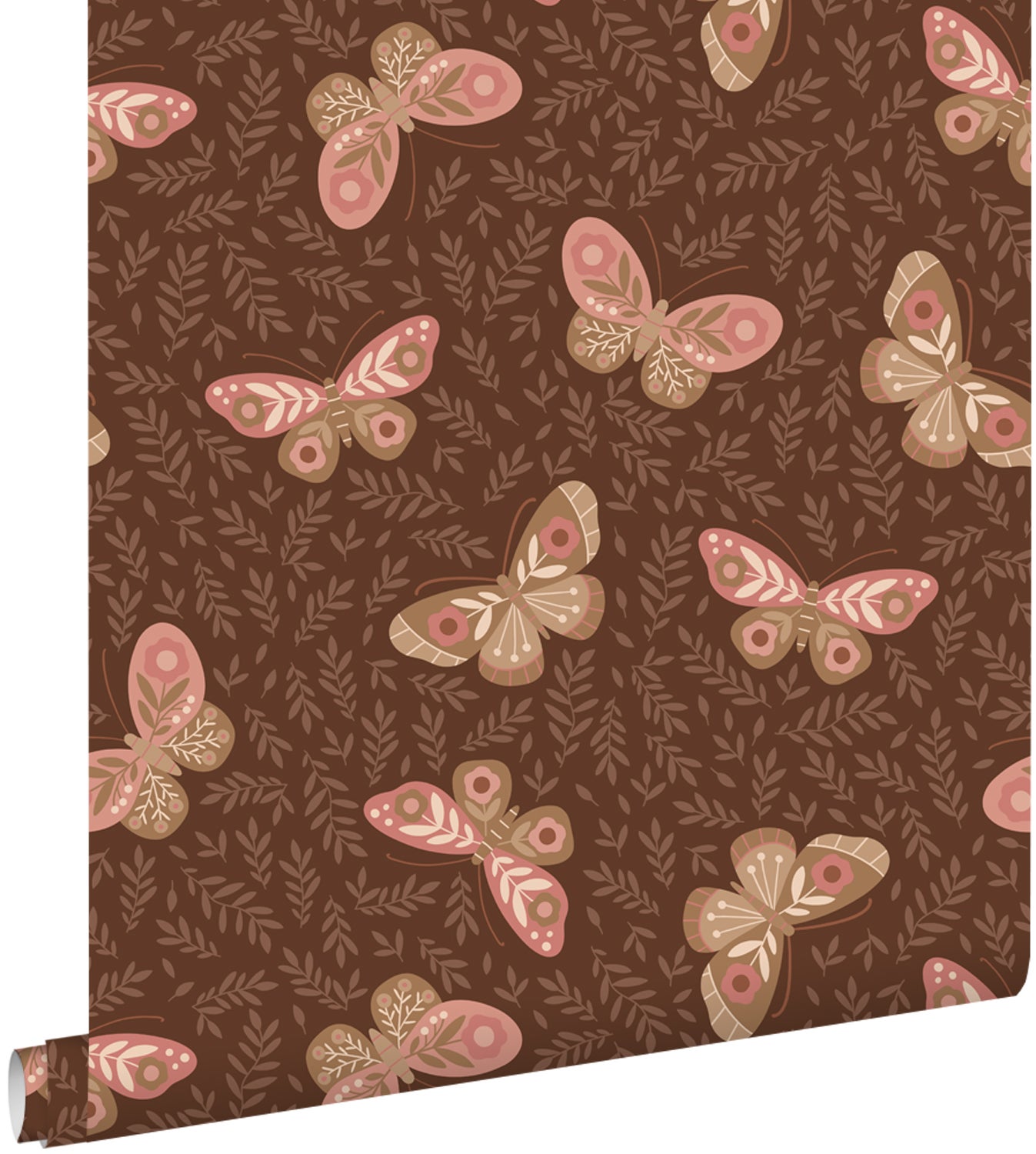 Papel pintado mariposas marrón oscuro y rosa - 50 x 900 cm - ESTAhome ...