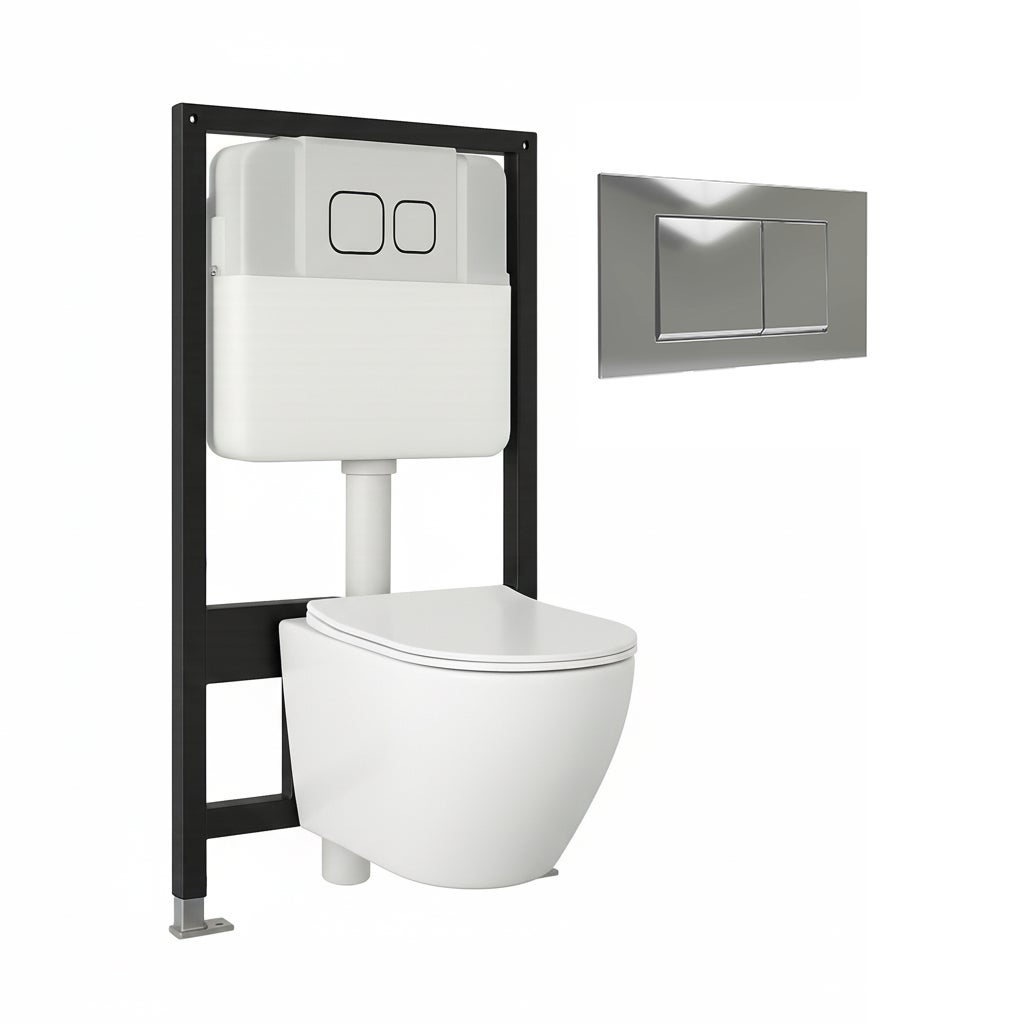 PACK WC SUSPENDU + RÉSERVOIR ENCASTRÉ | TOILETTE BLANC MAT | BOUTON ...