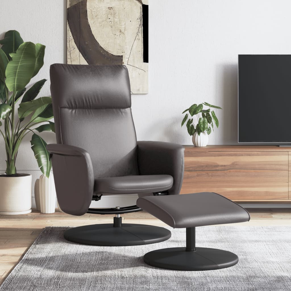 Sillón reclinable con reposapiés cuero sintético gris | Leroy Merlin
