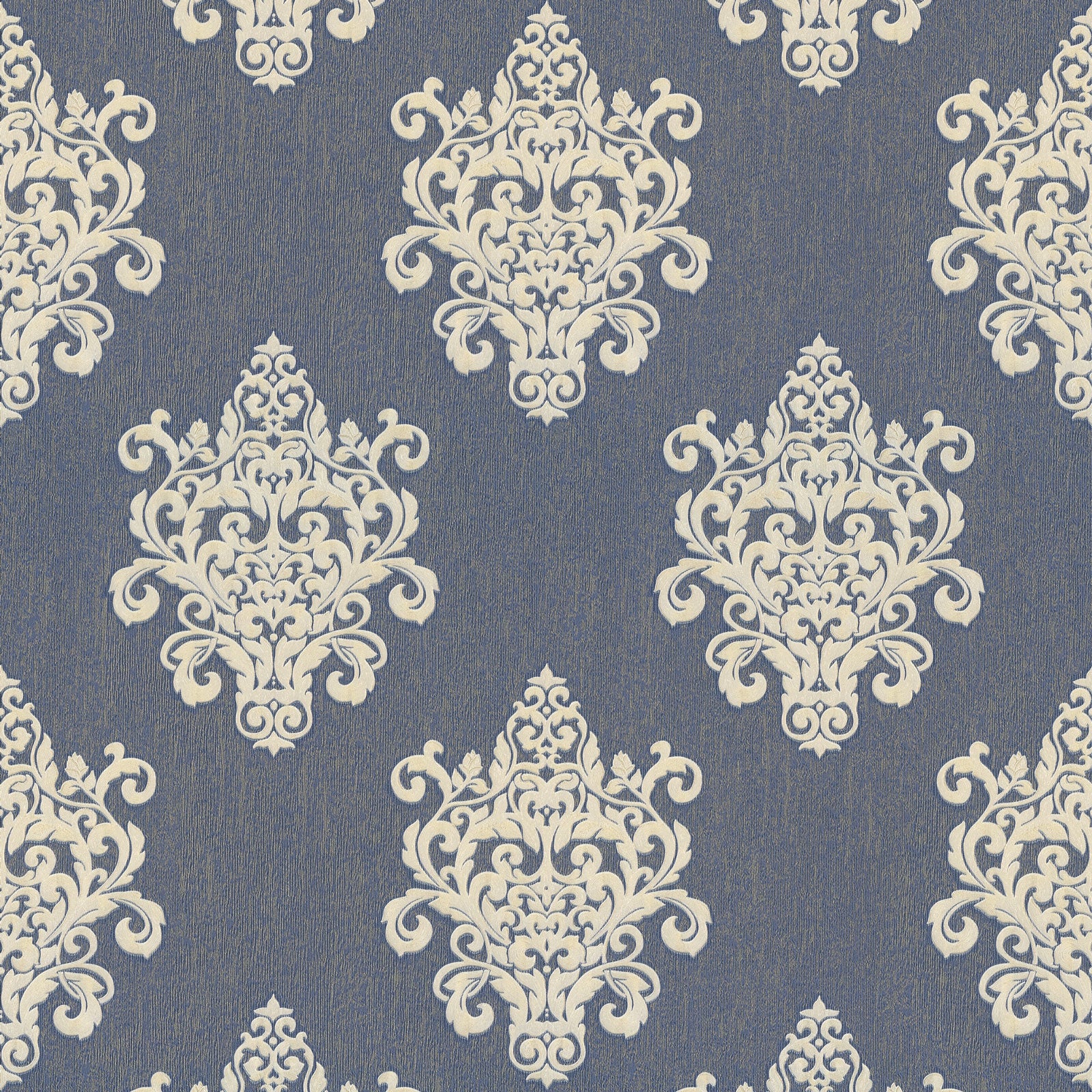 Papier peint bleu à motif Tapisserie bleue intissée style classique ...