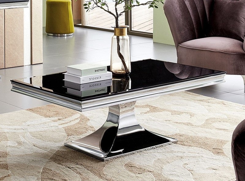 Table basse design acier chromé et noir trempé Dazer | Leroy Merlin