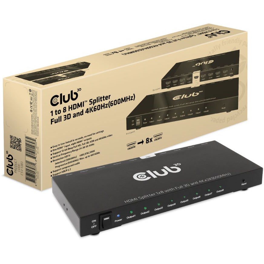 Répartiteur HDMI Club 3D 1 à 8 Répartiteur HDMI Full 3D et 4K60Hz (600 ...
