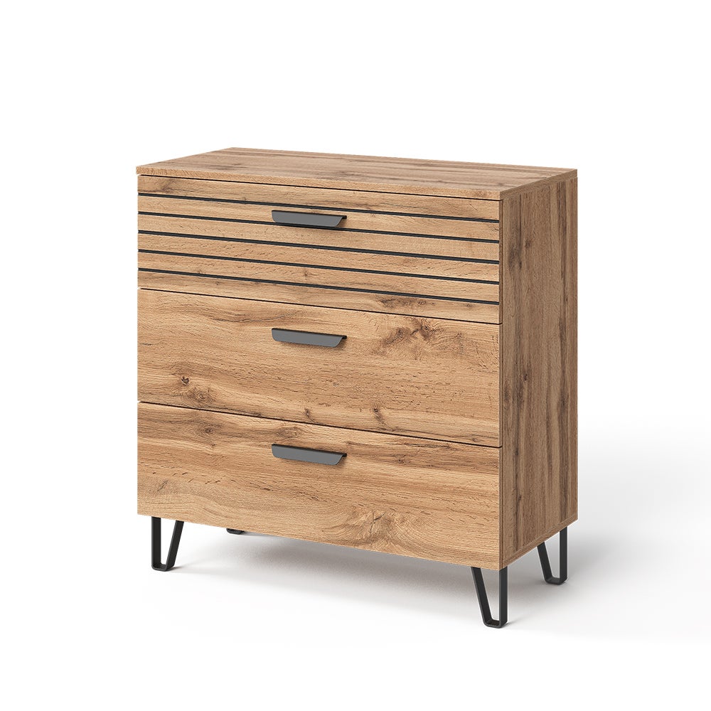 Vicco Commode Amber, Chêne Wotan, 80x82cm avec 3 tiroirs | Leroy Merlin