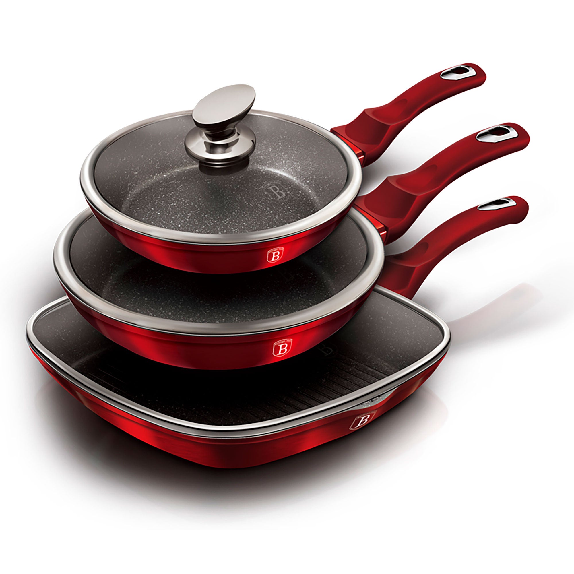 Set de 2 Poêles à Frire + 1 Grill Induction 20-24-28cm, Antiadhésif, Couvercles Berlinger Haus ...