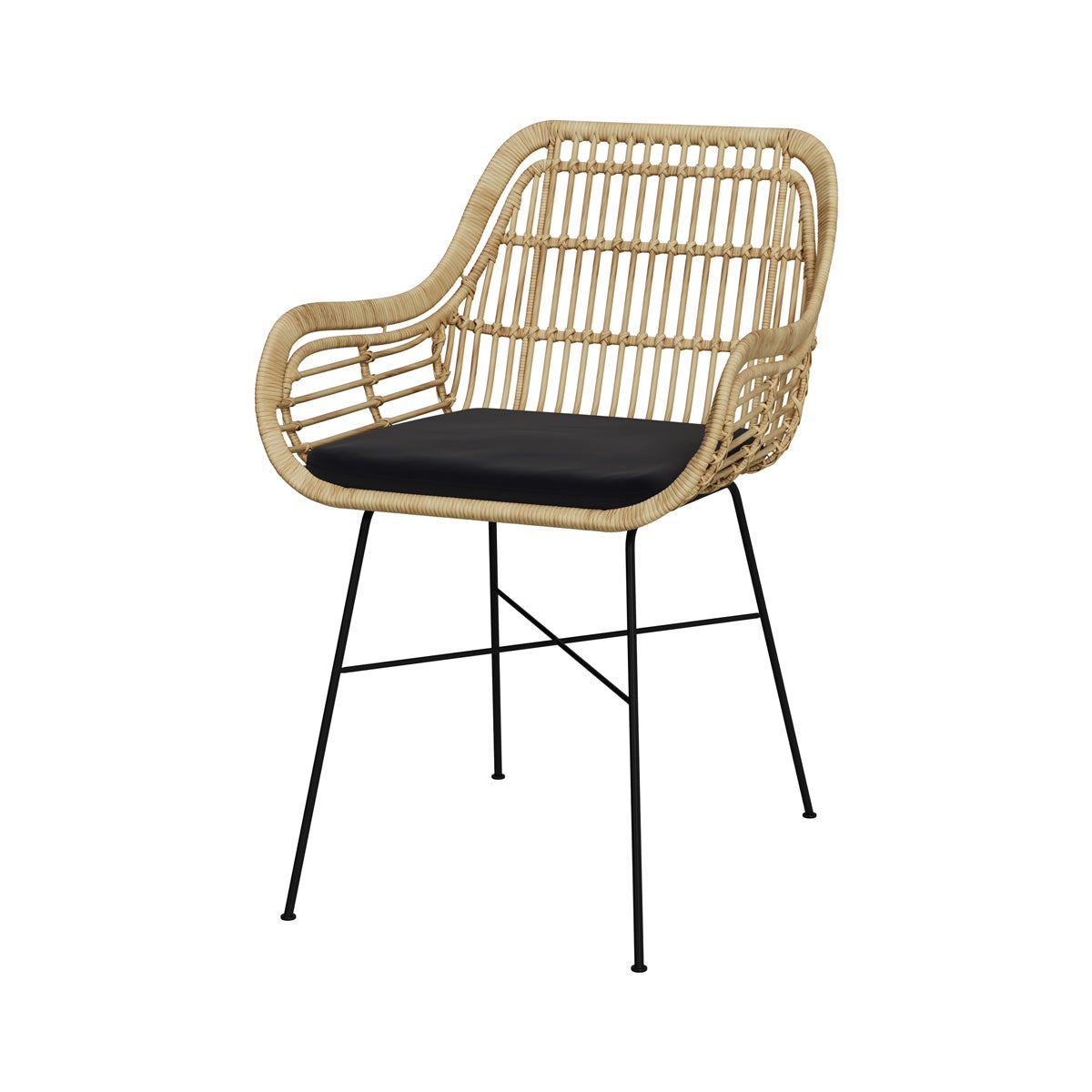 Chaise Chiloe en rotin naturel et pieds en métal noir | Leroy Merlin