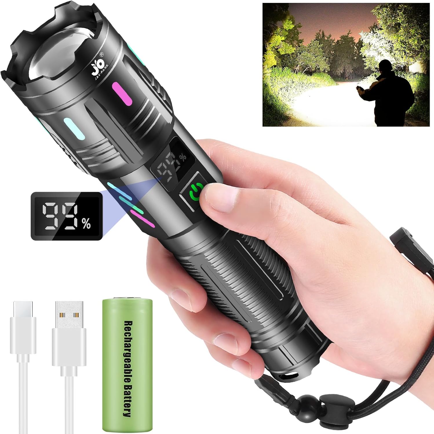 Linterna LED ultrapotente de 1.000.000 de lúmenes, recargable, de largo ...