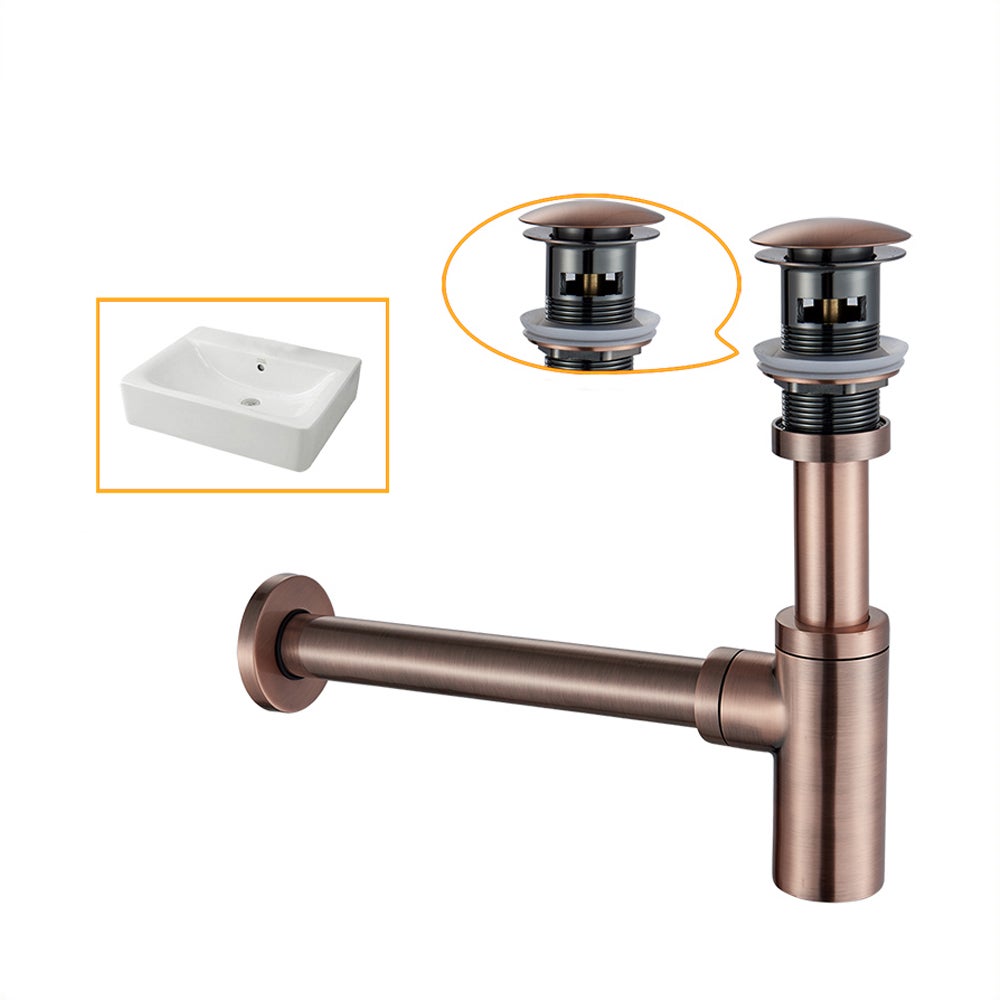 Siphon lavabo cylindrique avec bonde trop-plein Or rose brossé | Bricoman