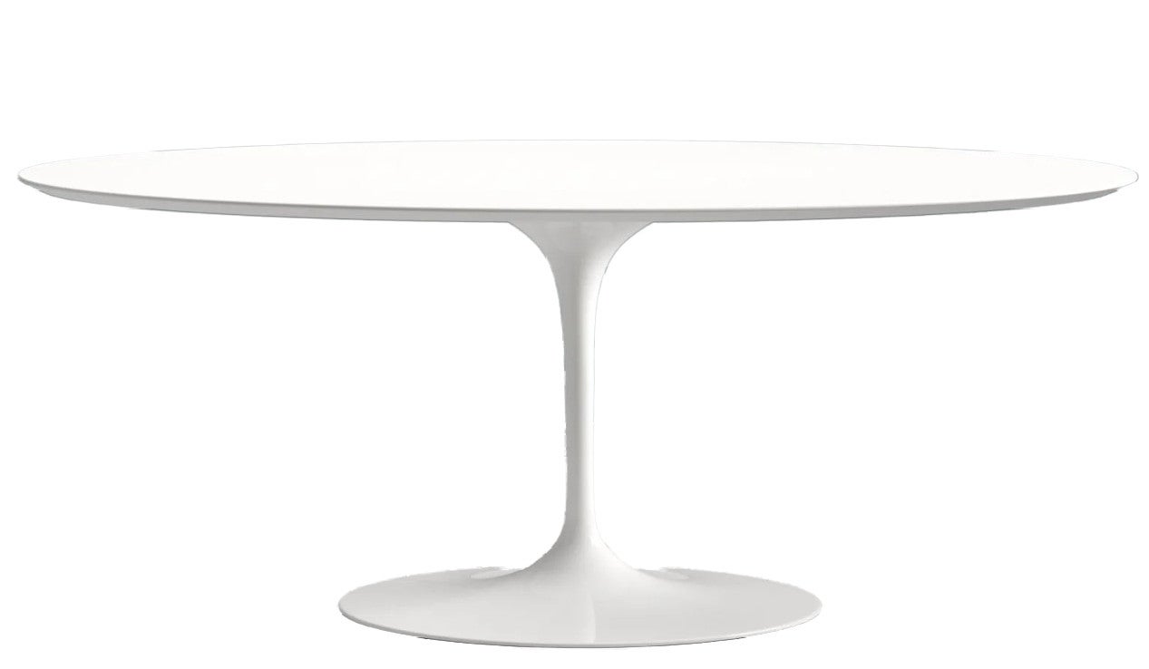 Table tulipe ovale-Plateau Blanc brillant-Largeur 160 cm-Piètement ...