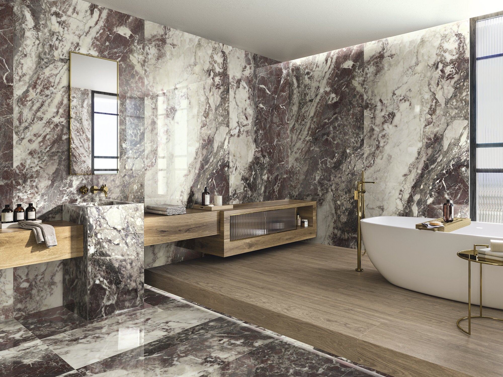 Carrelage Effet Marbre 120x278 Ultrafin Breccia - VIOLET - Grain poli ...
