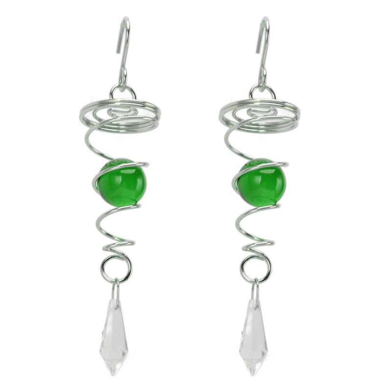 Lot de 2 carillons éoliens en spirale verte avec stabilisateur et boule ...