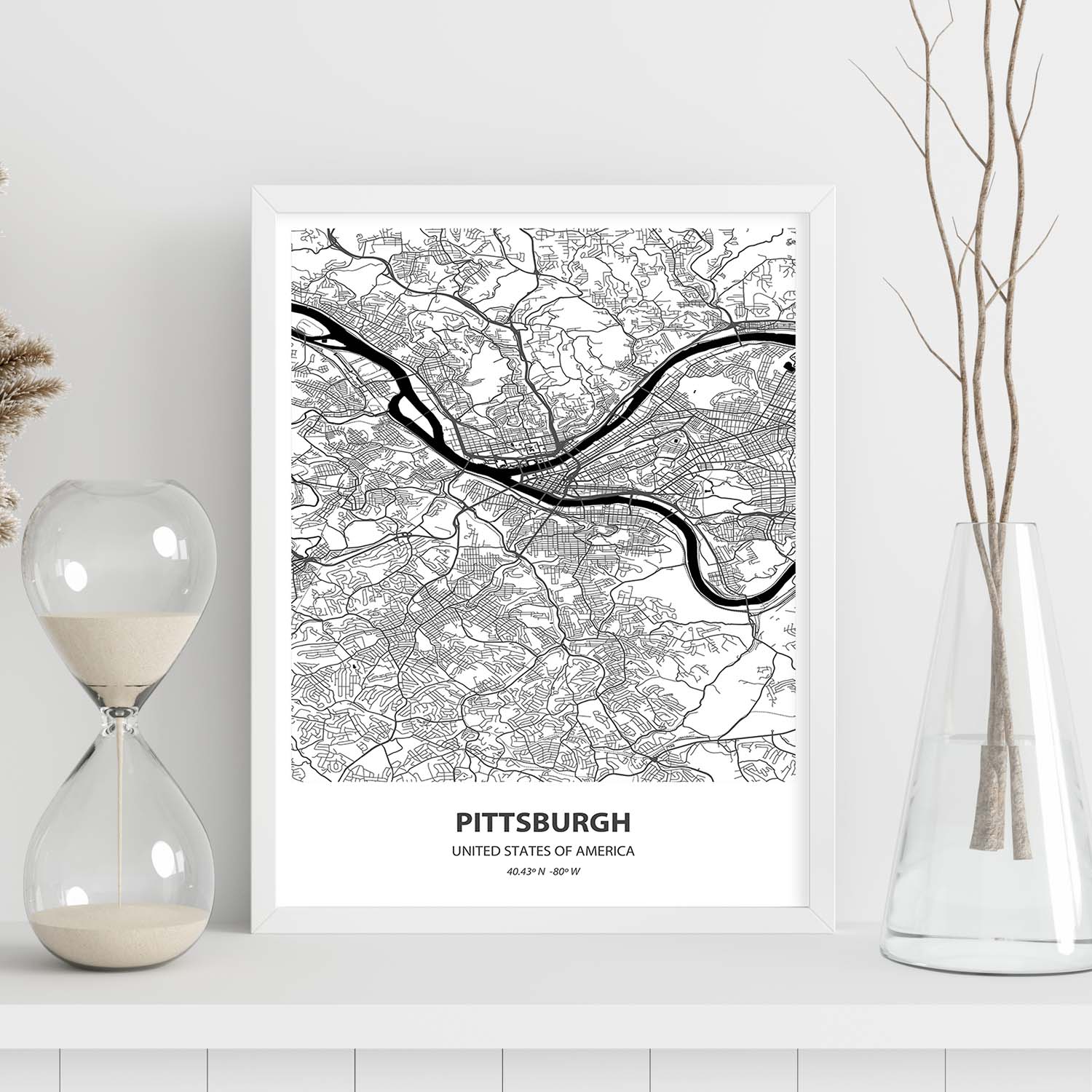 Pittsburgh - Usa Map Affiche. Fiches Des Villes Des États-unis Avec Des ...
