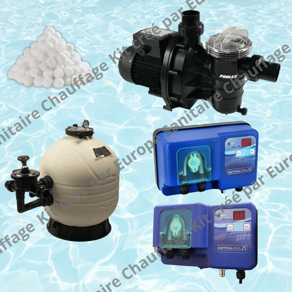 Pack Filtre à sable + Pompe + Balles filtrantes + Pompe chlore + Pompe ...