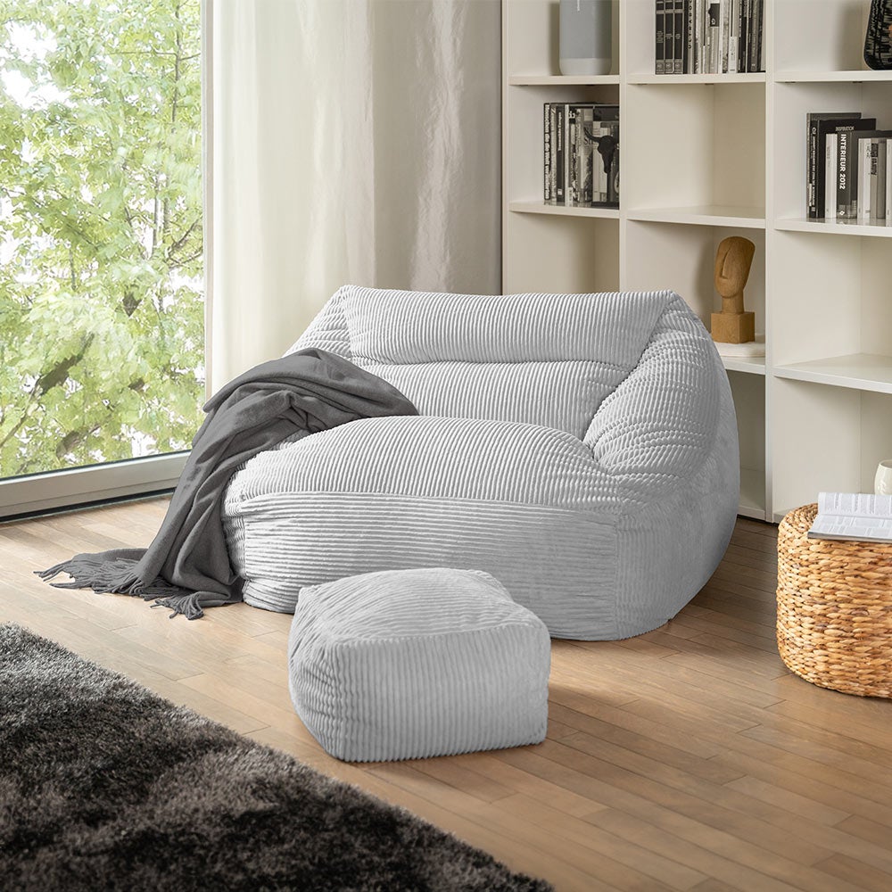 HOME DELUXE - Pouf COZY avec tabouret - Tissu : velours côtelé, couleur ...