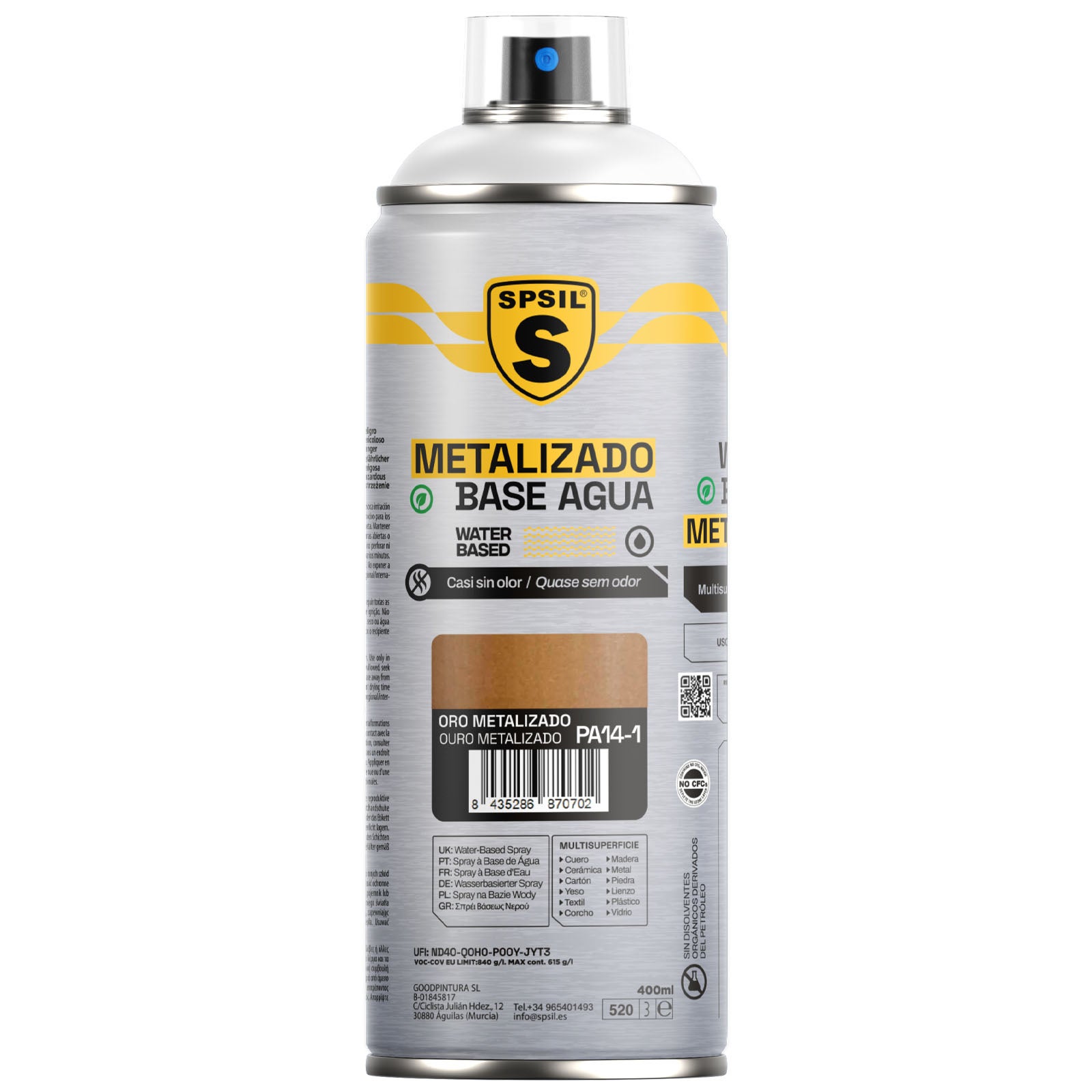 Pintura Spray Base Agua Metalizado SPSIL 400ml - Color Metalizado Oro ...