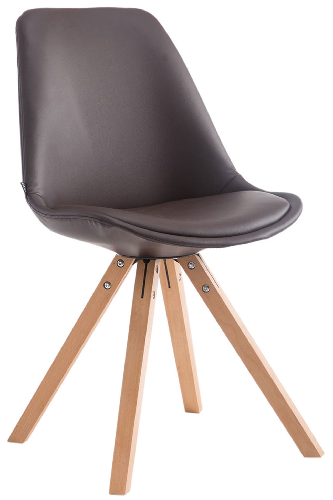 Silla de comedor de cocina escandinava con asiento de PVC marrón, 4 patas de madera, forma ...