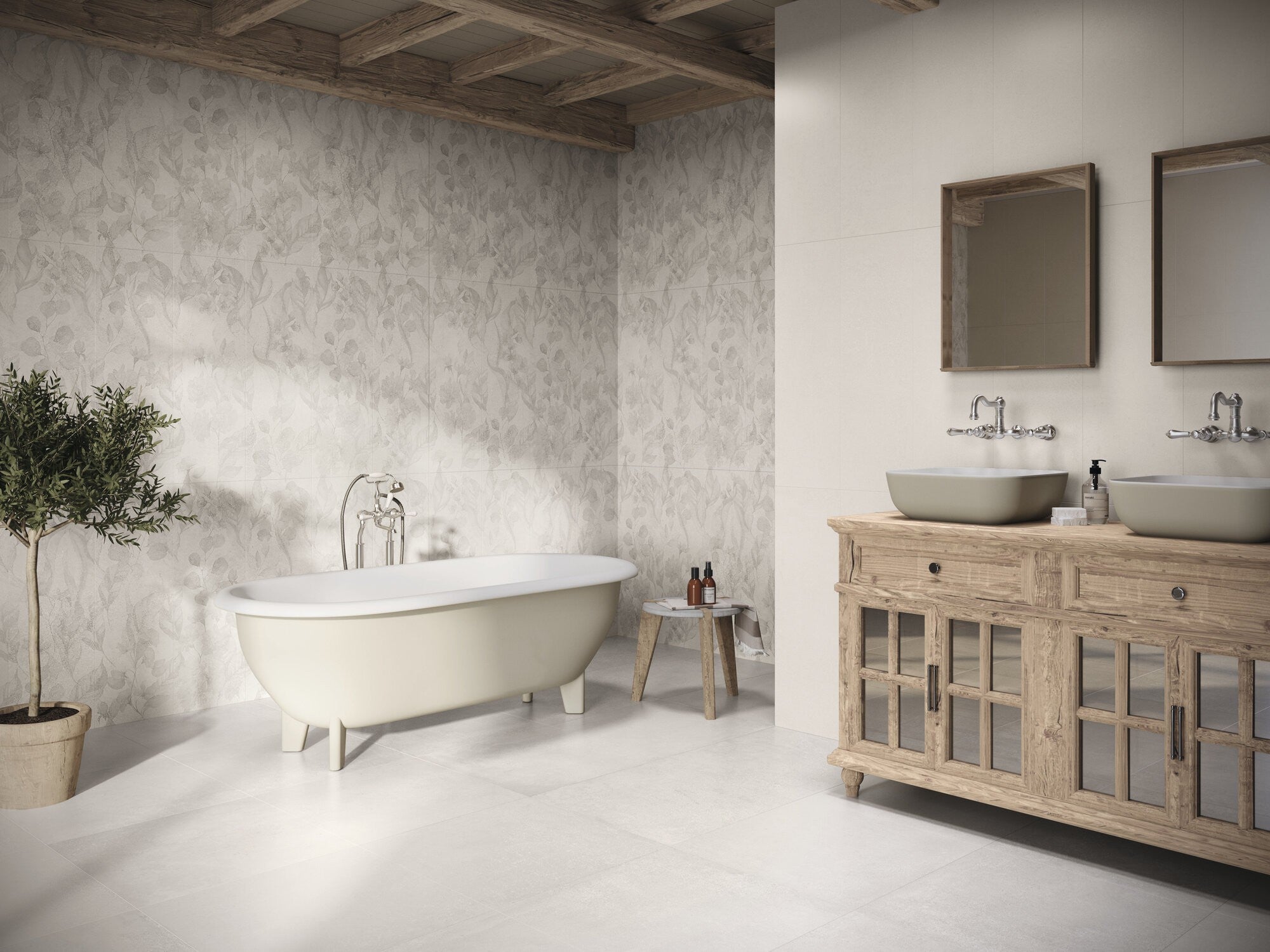 Faïence Aspect Ciment 30x90 Motif Fleur Amy - PERLE - 30 x 90 | Leroy ...