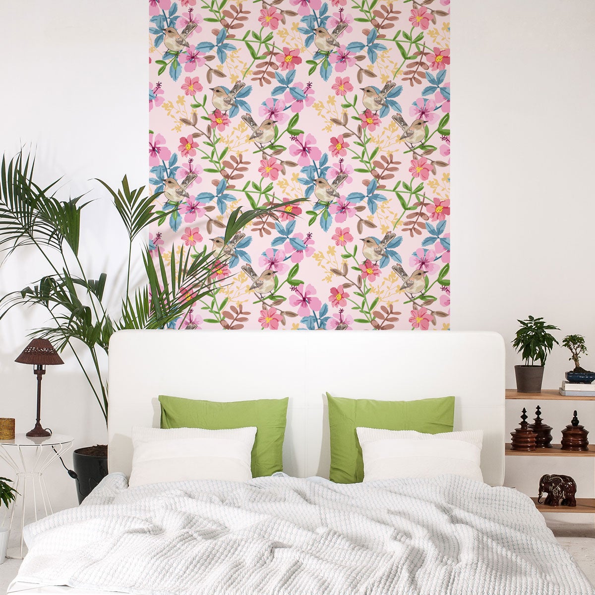 Papel pintado prepegado flores y gorriones H300 x L60 cm - adhesivo de ...