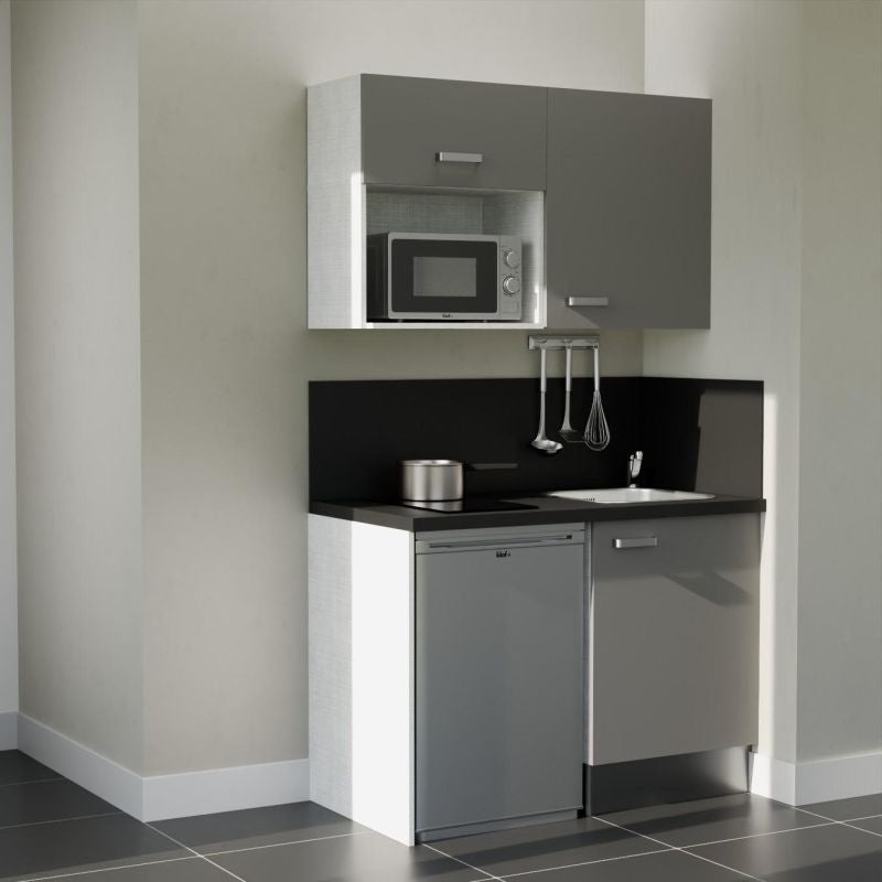 Kitchenette K07L-PT - 120 cm - plan stratifié, évier inox, - Façade ...
