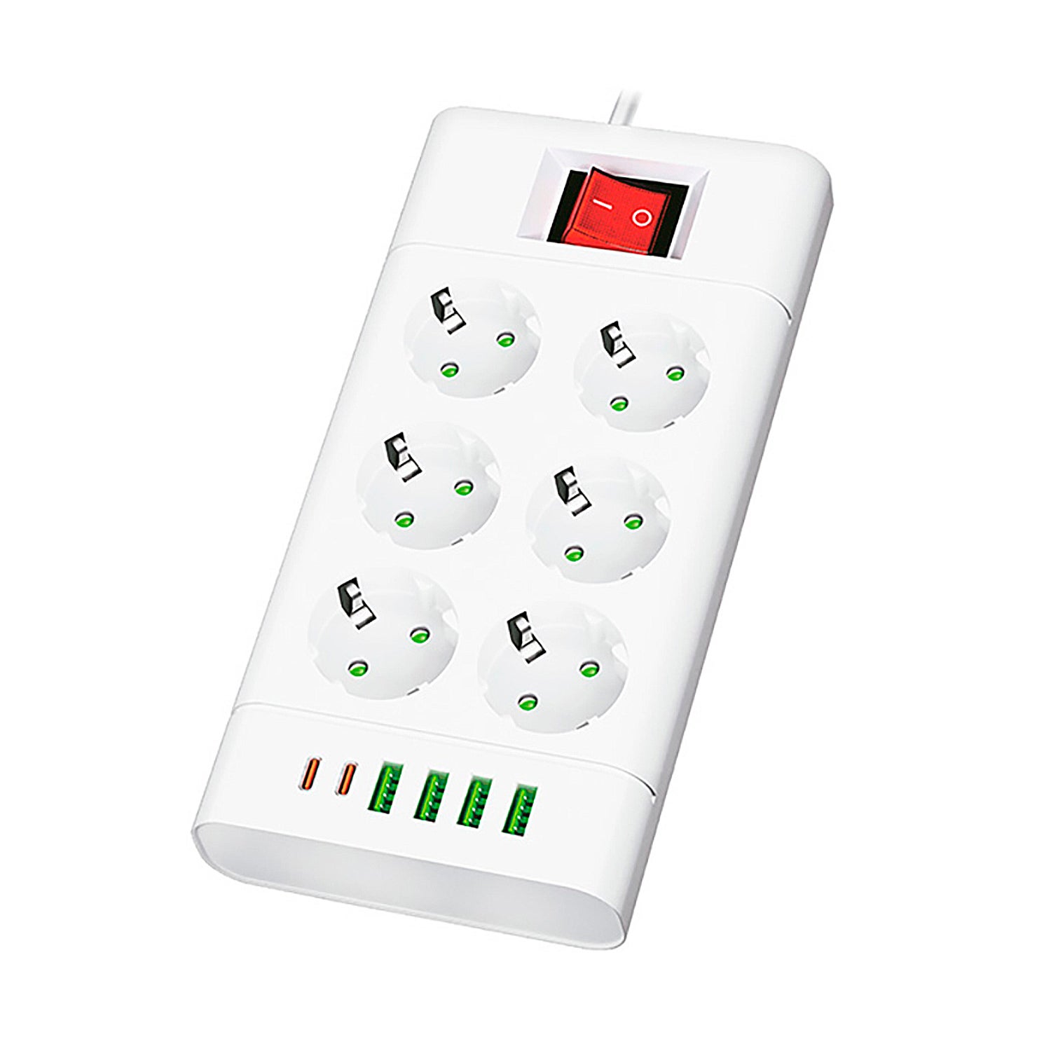 Regleta multifunción con interruptor y 2500W. Con 6 enchufes EU, 4 ...
