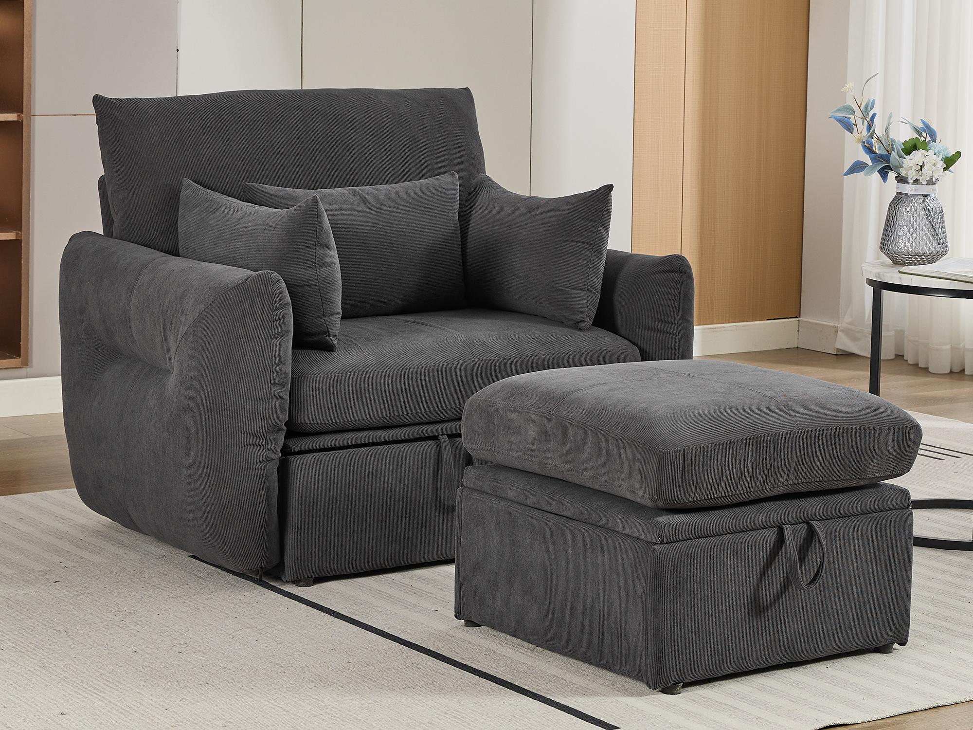 Sillón con almacenaje - con reposapiés - Gris | Leroy Merlin