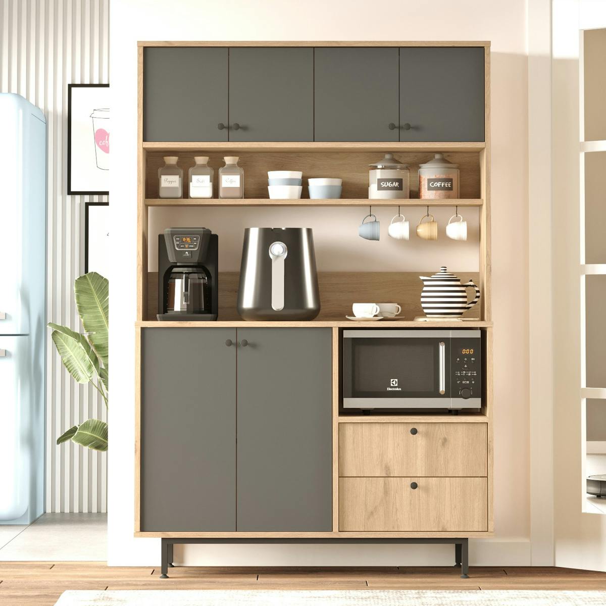 Buffet cuisine niche micro-ondes décor gris L 120 cm JENA | Leroy Merlin