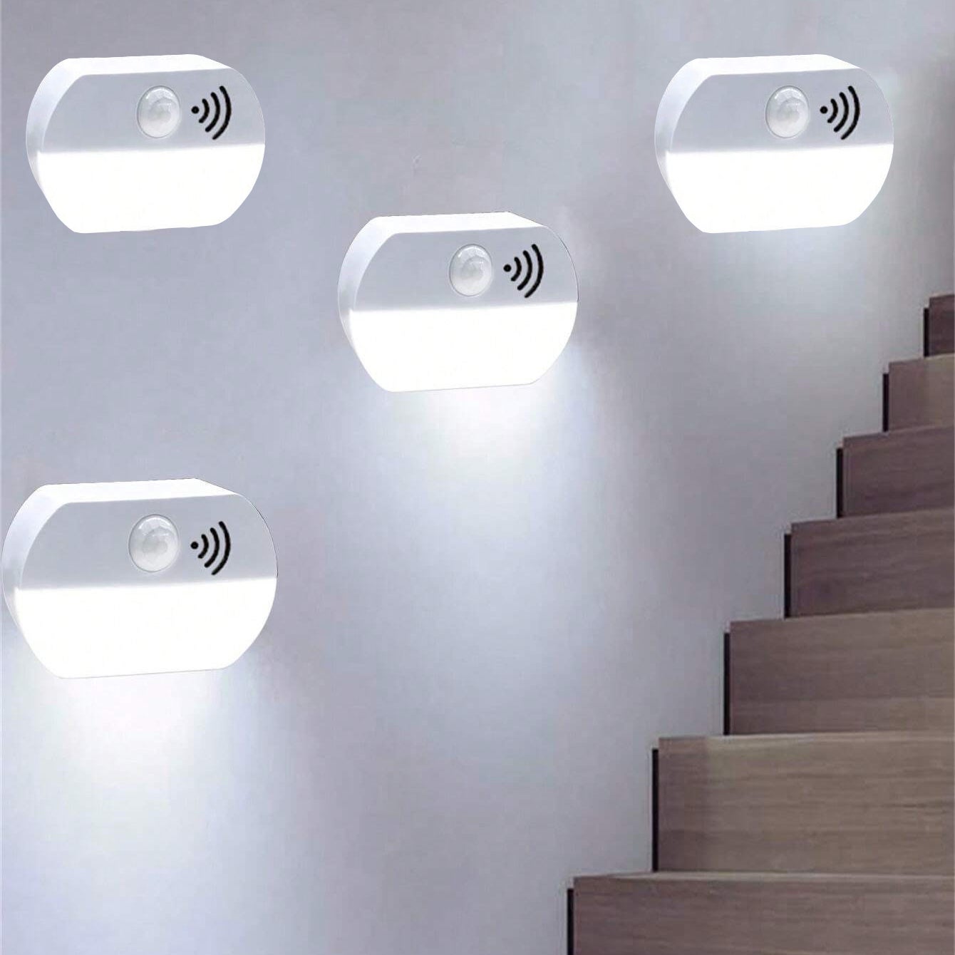 Lot de 4 veilleuses LED avec détecteur de mouvement, éclairage d ...