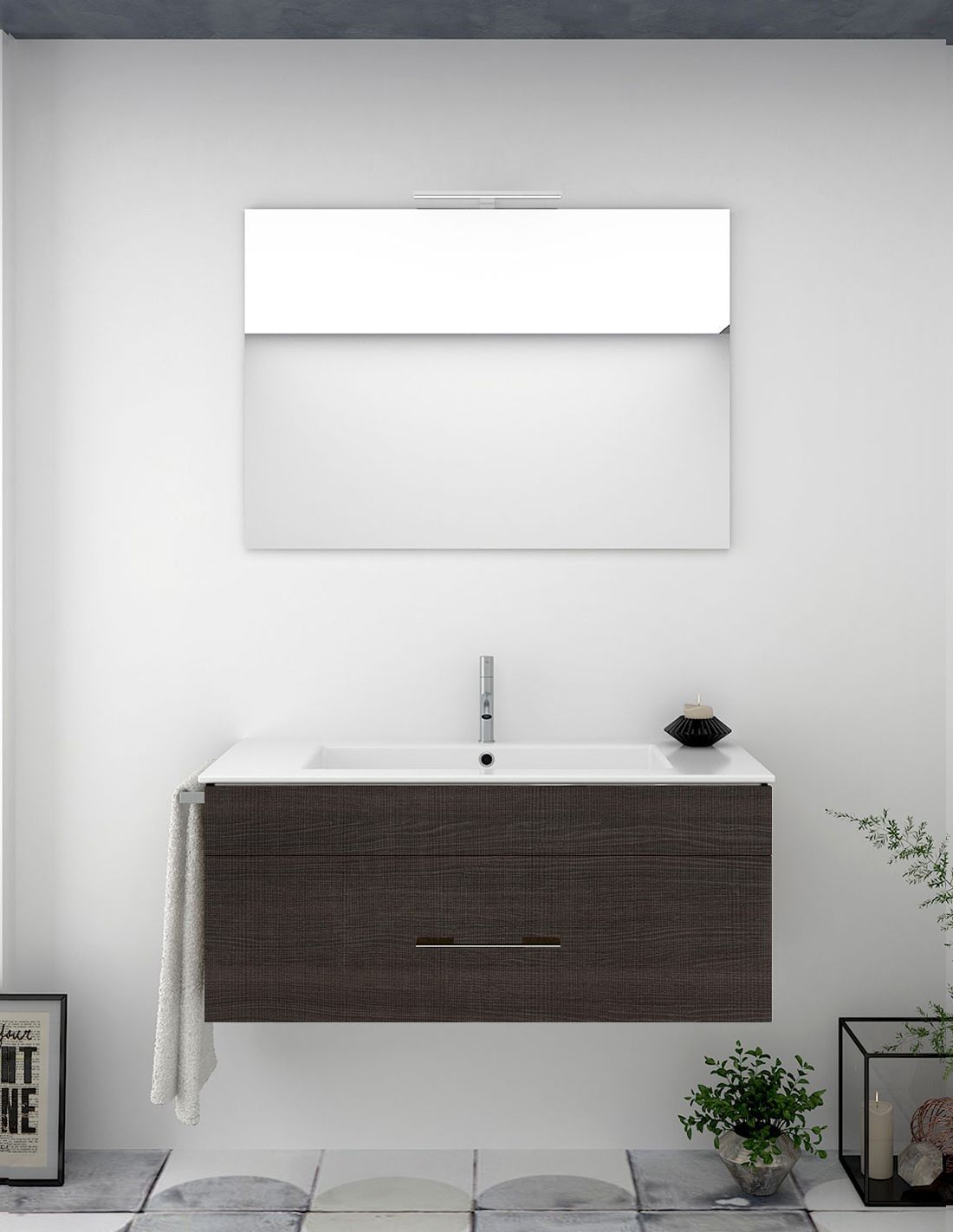 Conjunto de Baño Suspendido Florencia 1 cajón incluye mueble, lavabo y ...