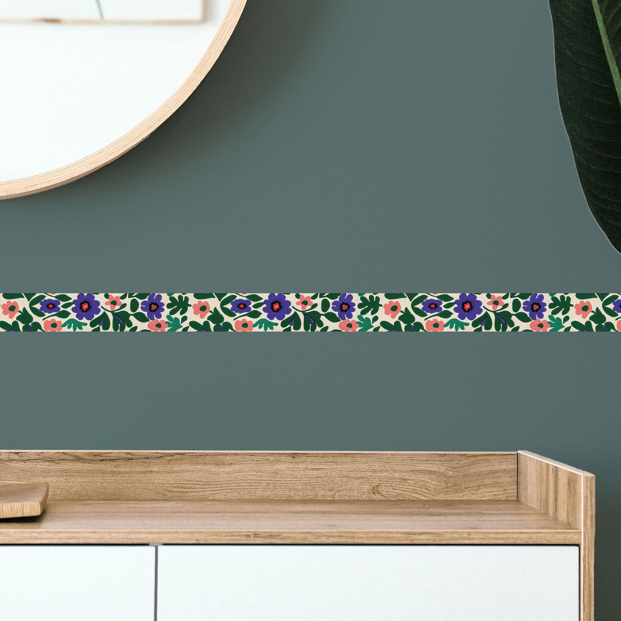 Cenefa decorativa adhesiva, flores de colores, rosa, morado, retro ...