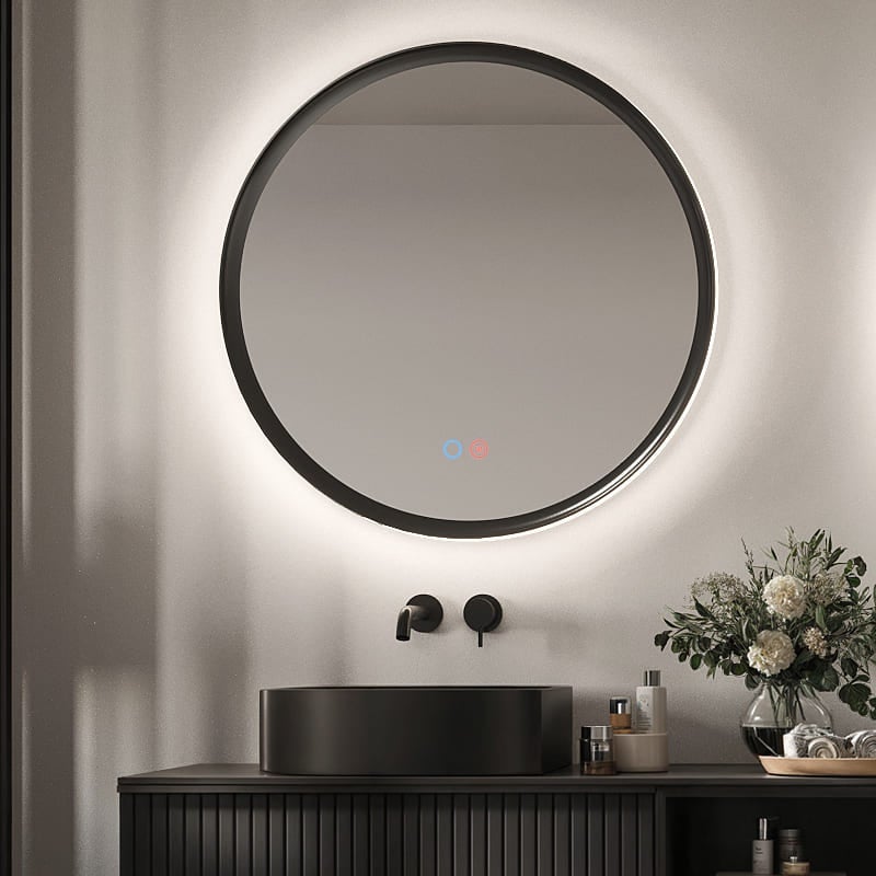 Miroir LED Rond Série TURIN Ø100 cm – Noir Mat – TriLED – Capteur ...
