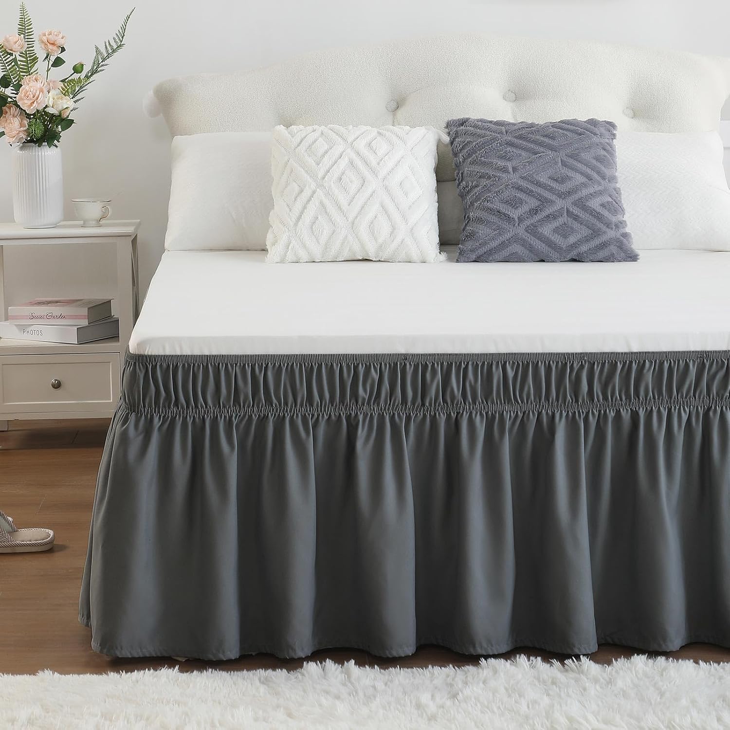 Faldón de cama con elástico fruncido, fácil de instalar, faldón de cama ...