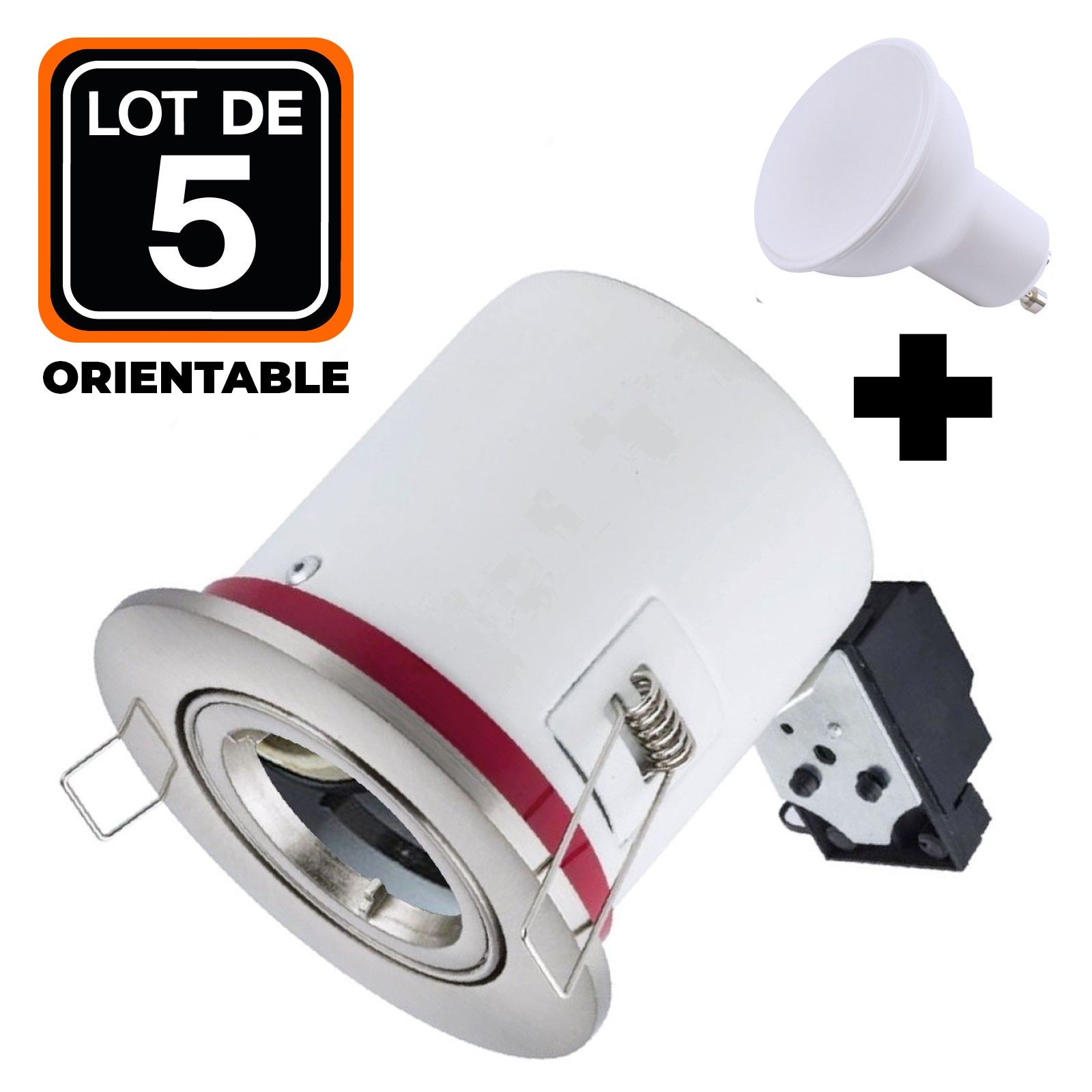 5 Spot Bbc Orientable Rt2012 Ip20 Alu Brossé Ampoule Gu10 7w Blanc