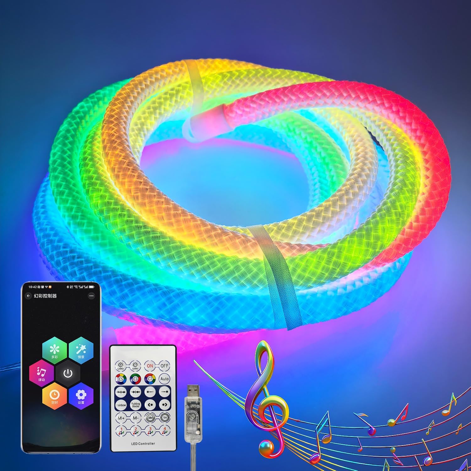 Bandeau Lumineux LED Néon RGBIC Texture Écaillée 360 Degrés, Contrôle ...