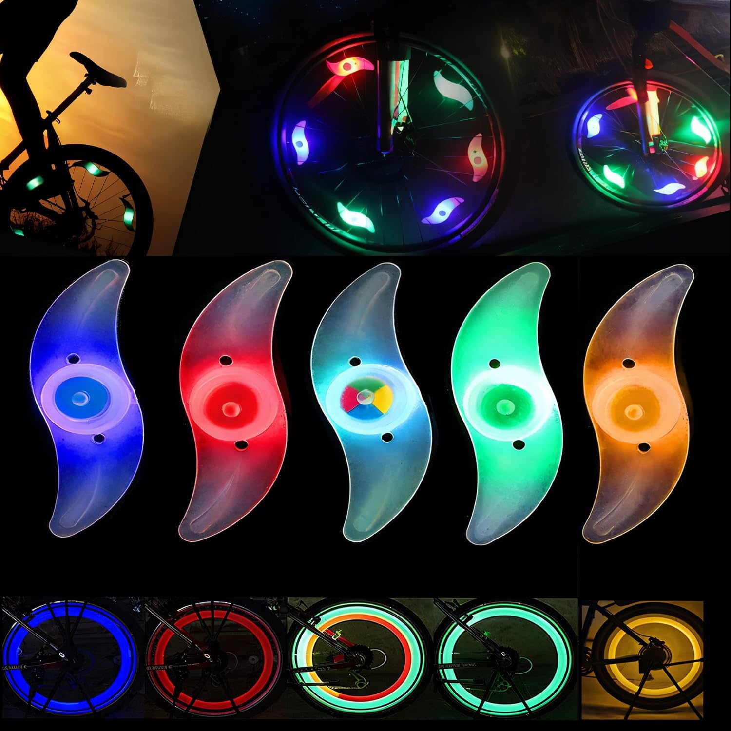LED Roue Lumière Vélo,5 PCS Feux de Roue de Vélo, Lampe à LED Étanche à ...
