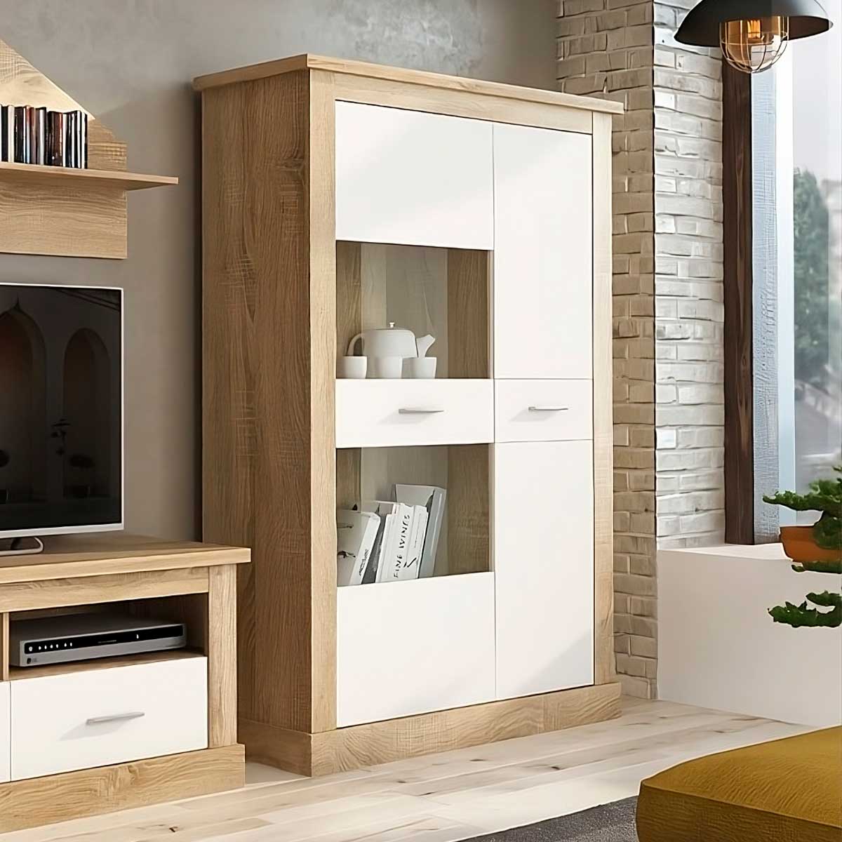 Vitrina baja Chellén cambria/blanco 174,7x125x41,8 cm | Leroy Merlin