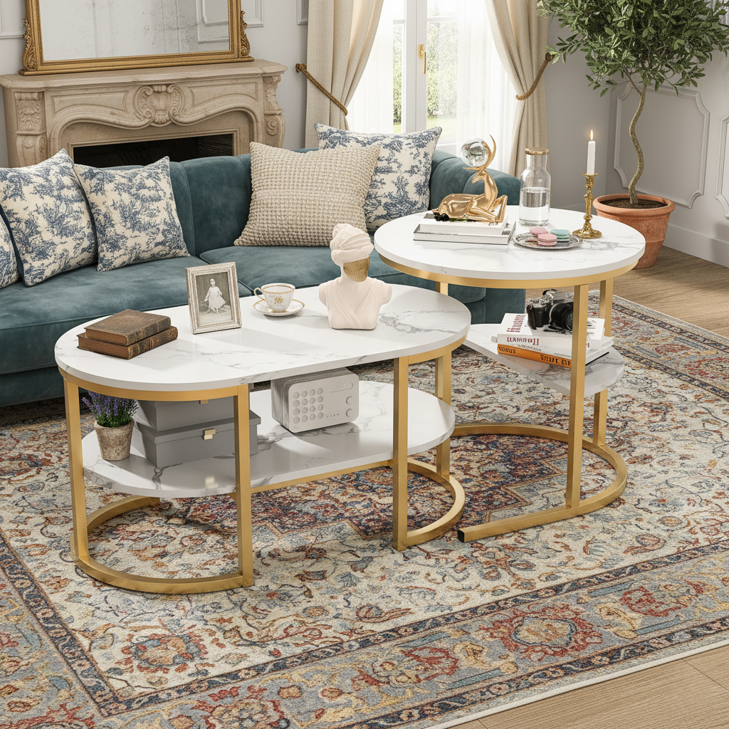 Table Basse, Lot de 2, ensemble pièces, rangement ouvert à double ...