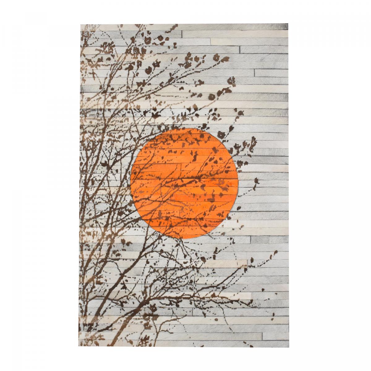 Tableau fait à la main en peau de vache SUNRAY 51x76 blanc et gris ...