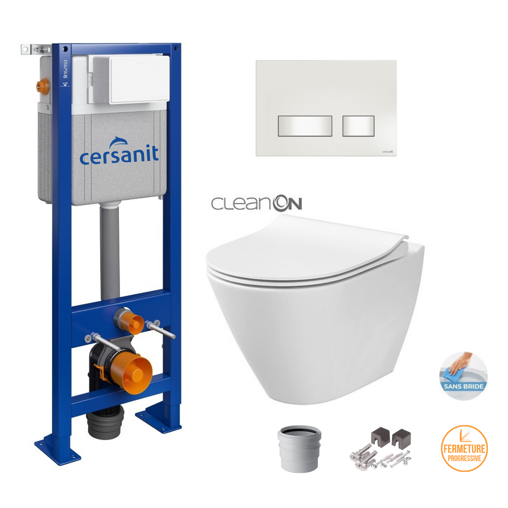 Pack WC suspendu autoportant Cersanit +plaque MOVI blanc + cuvette City ...